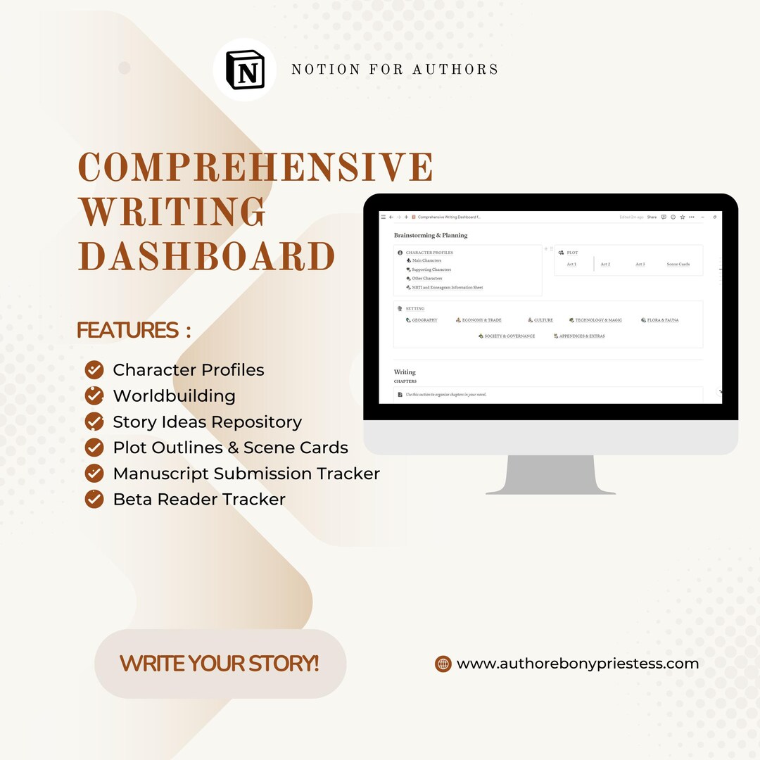 Writing Dashboard for Authors and Writers Notion Templates for Authors ...