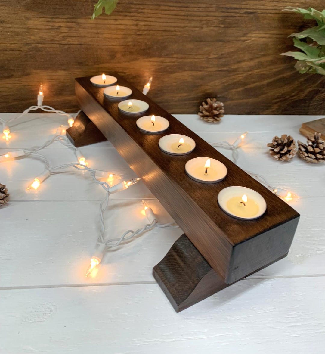 Elegant Cedar Tea Light Holder With Space for 7 or 9 Tealights, Tea ...