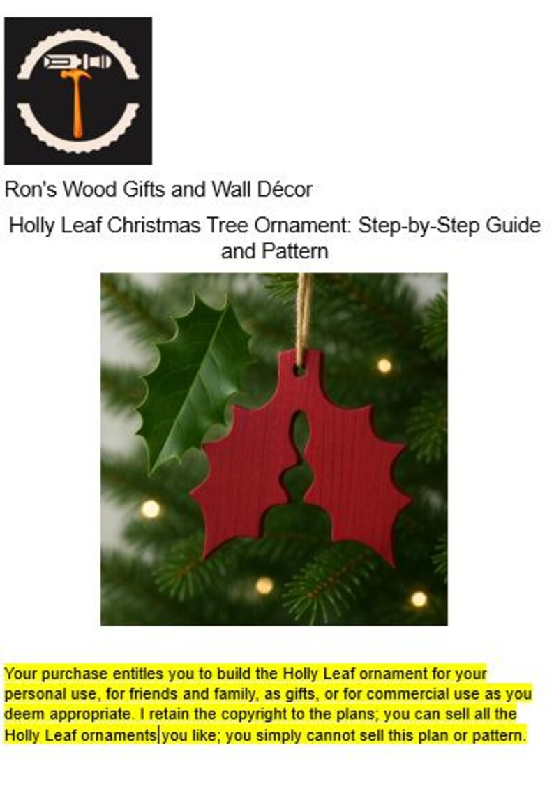 Holly Leaf DIY Christmas Ornament- Guide and Pattern, Instant Download ...