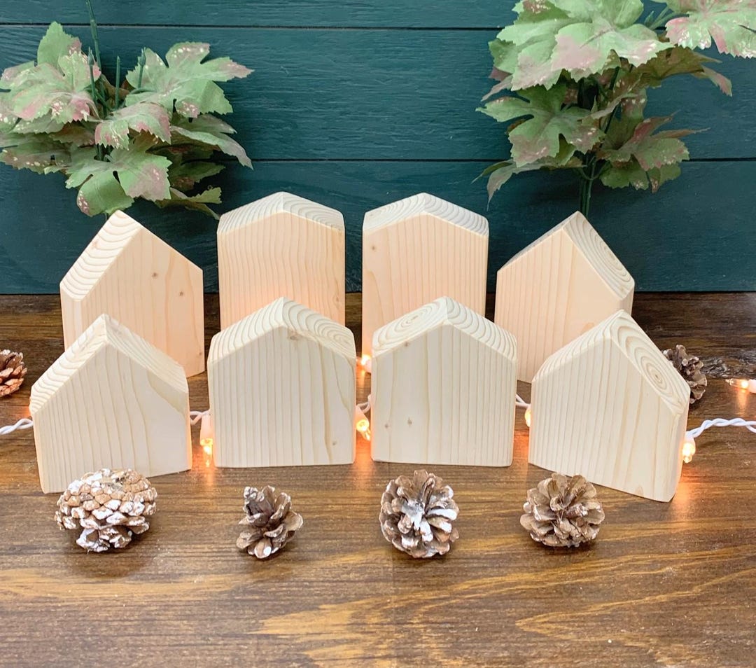 Village House Blocks, 8-piece Set of Wooden Houses, Wood House Blocks ...