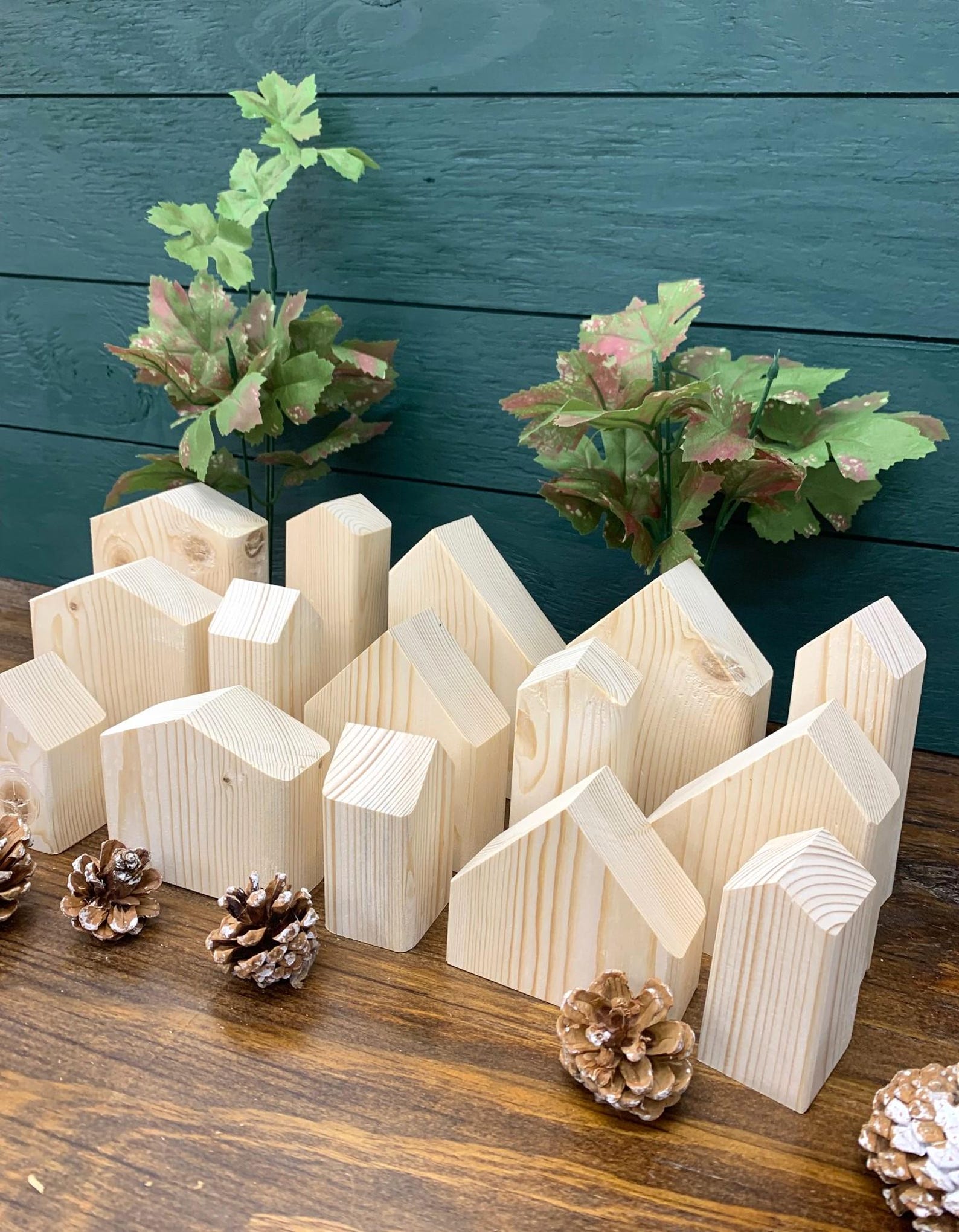 Wooden Village Houses for Crafting-set of 15 Blocks-village House ...