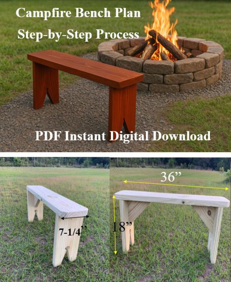 DIY Campfire Bench Plans-step-by-step Instructions, Outdoor Bench ...