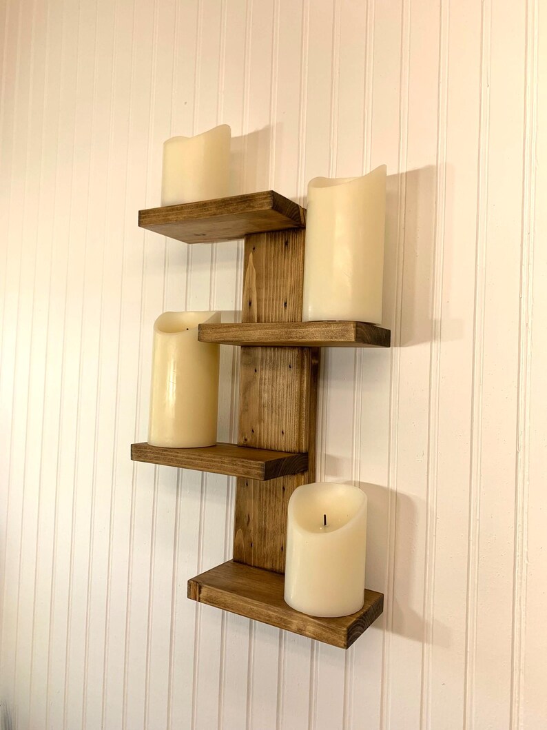 Four Tier Wood Wall Shelf, Rustic Wall Shelving, Solid Wood, Handmade ...
