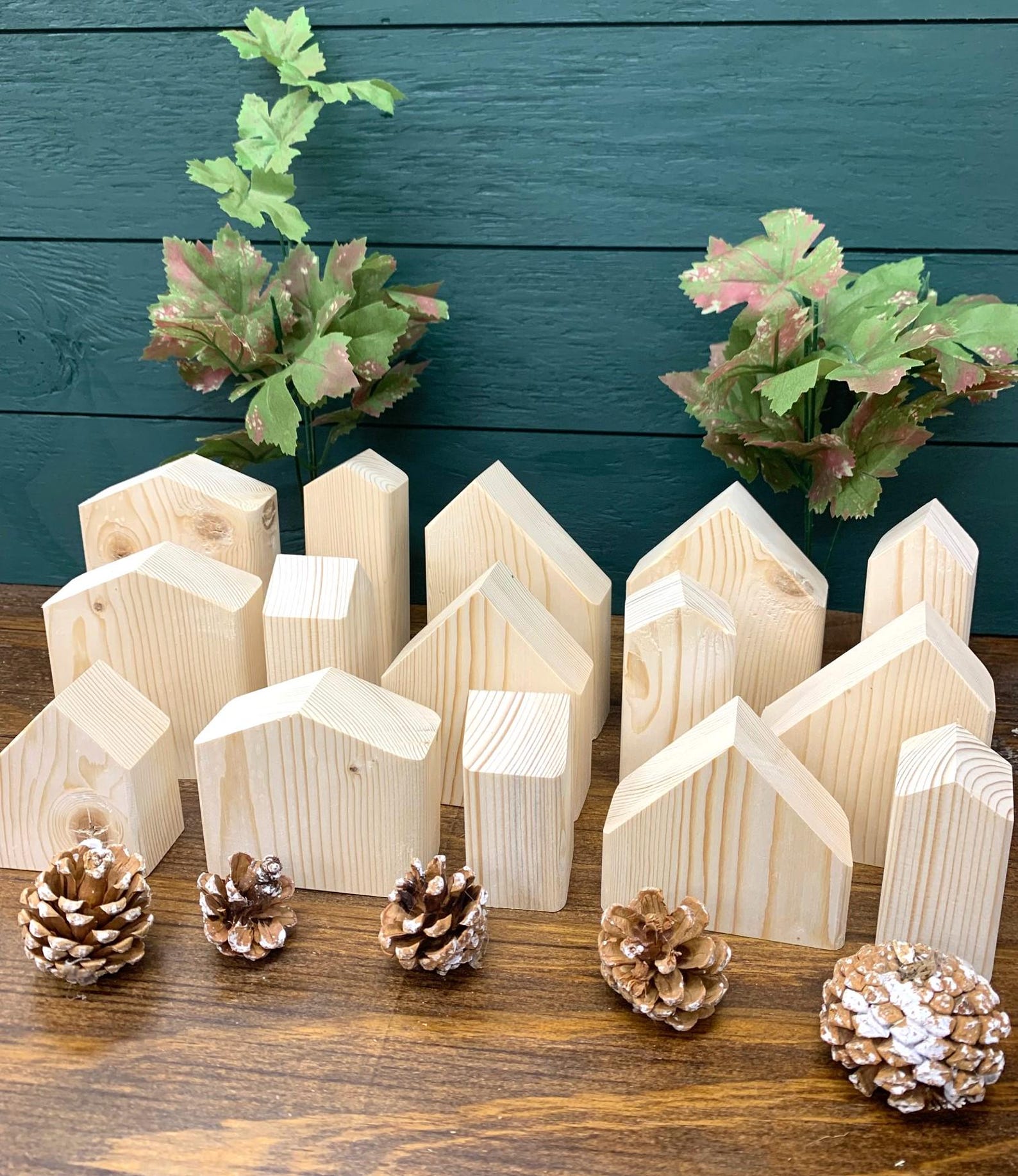 Wooden Village Houses for Crafting-set of 15 Blocks-village House ...