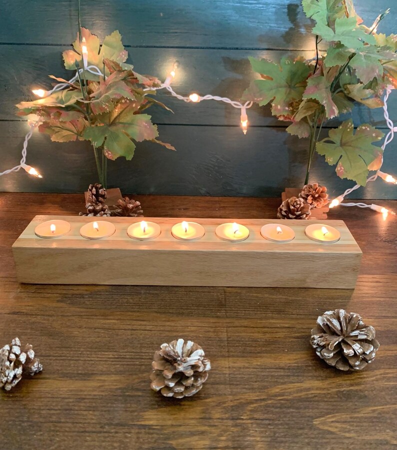 Oak Tealight Holder With Pine Insert, Tea Light Holder, Tea Candle ...