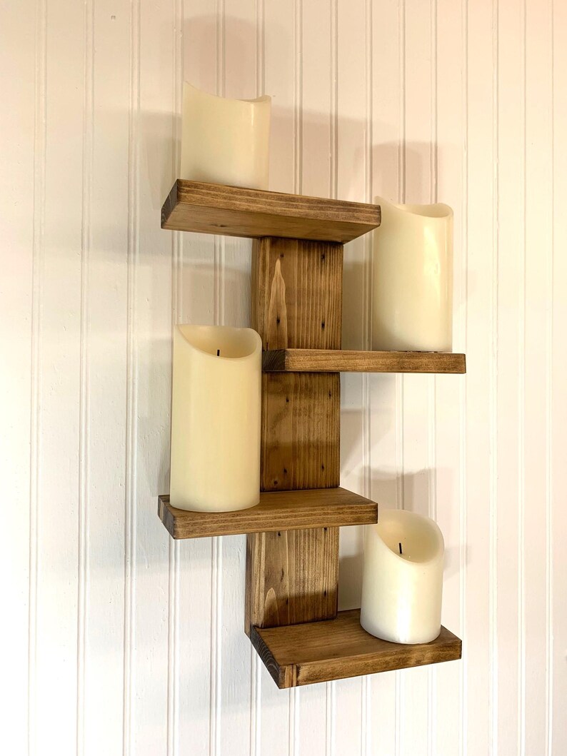 Four Tier Wood Wall Shelf, Rustic Wall Shelving, Solid Wood, Handmade ...