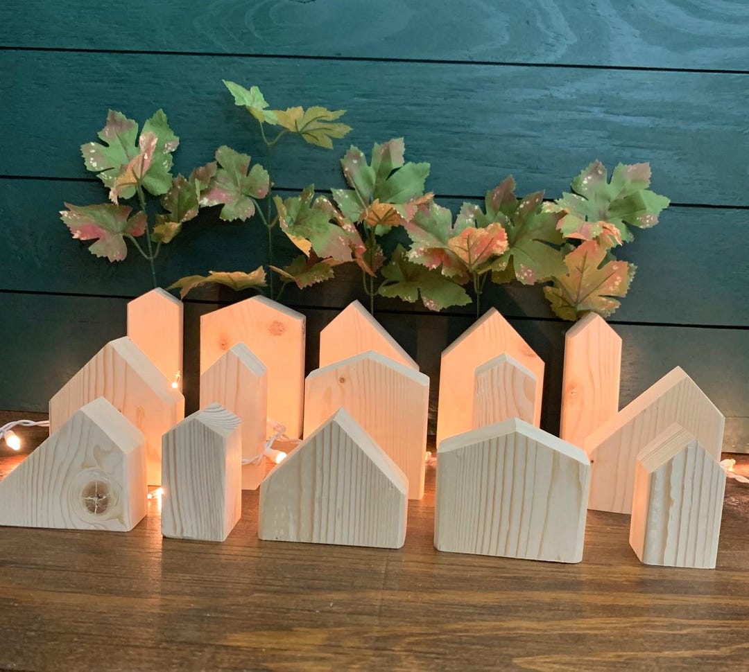 Wooden Village Houses for Crafting-set of 15 Blocks-village House ...