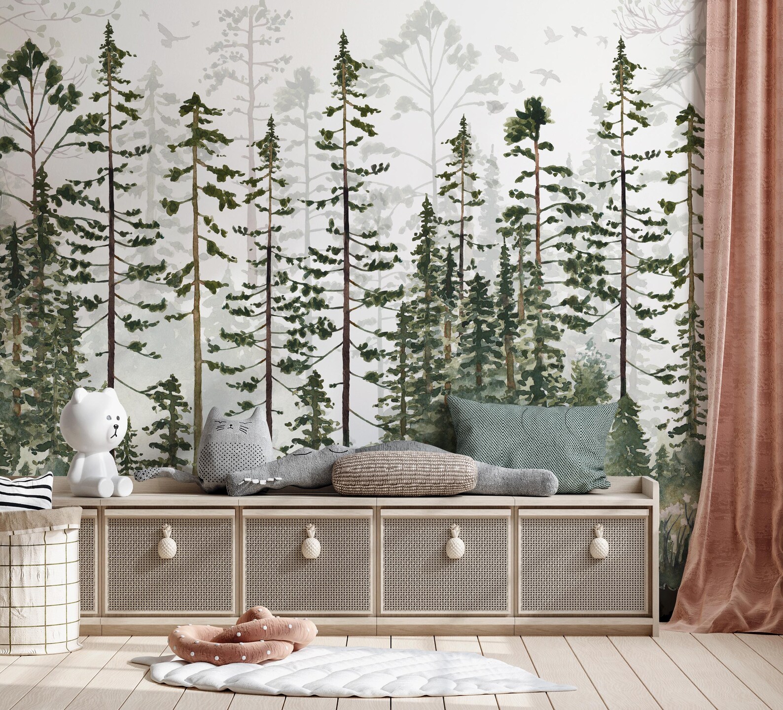 Pine Tree Forest Wallpaper Mural – Scandinavian Woodland Wall Art ...