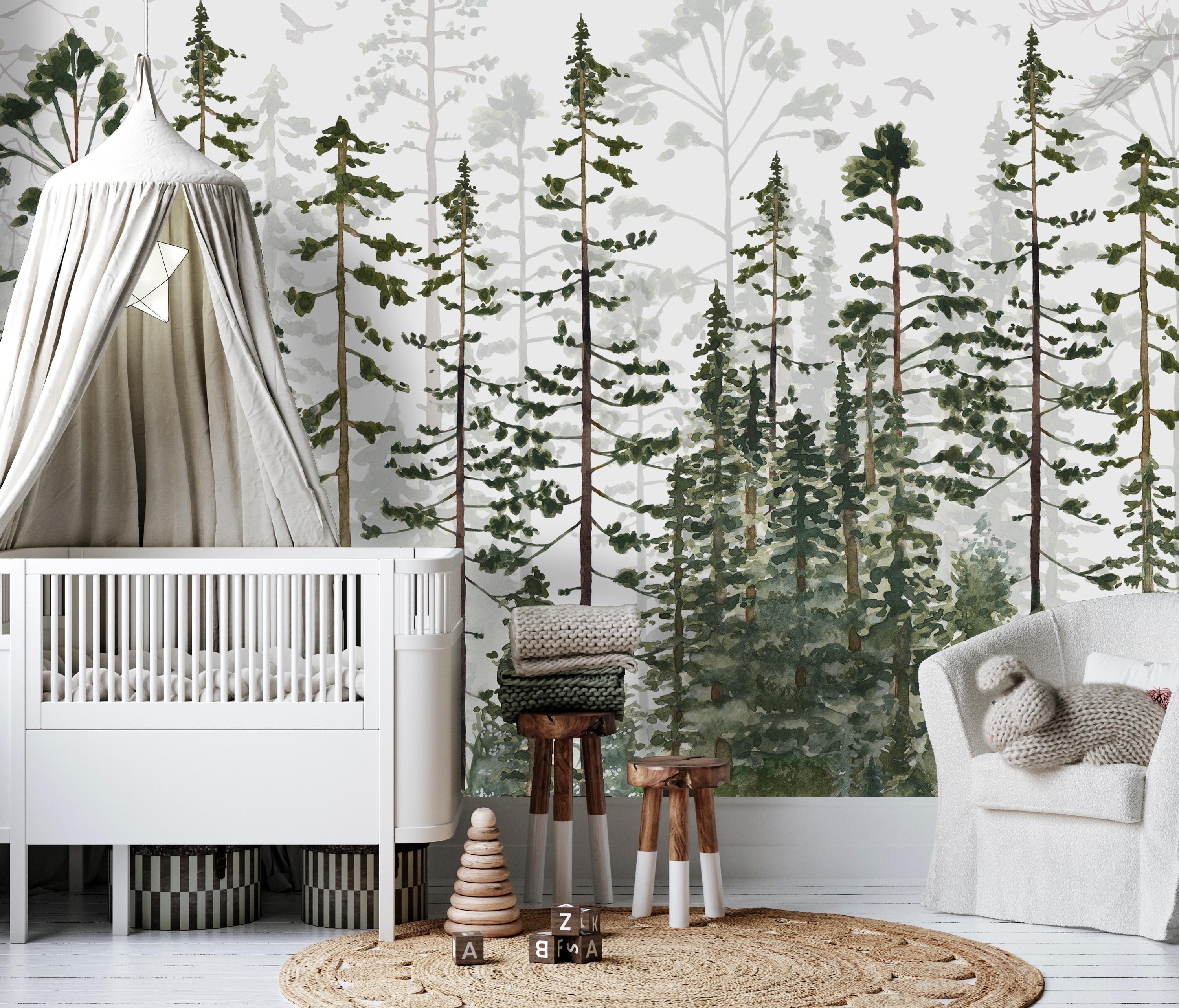 Pine Tree Forest Wallpaper Mural – Scandinavian Woodland Wall Art ...