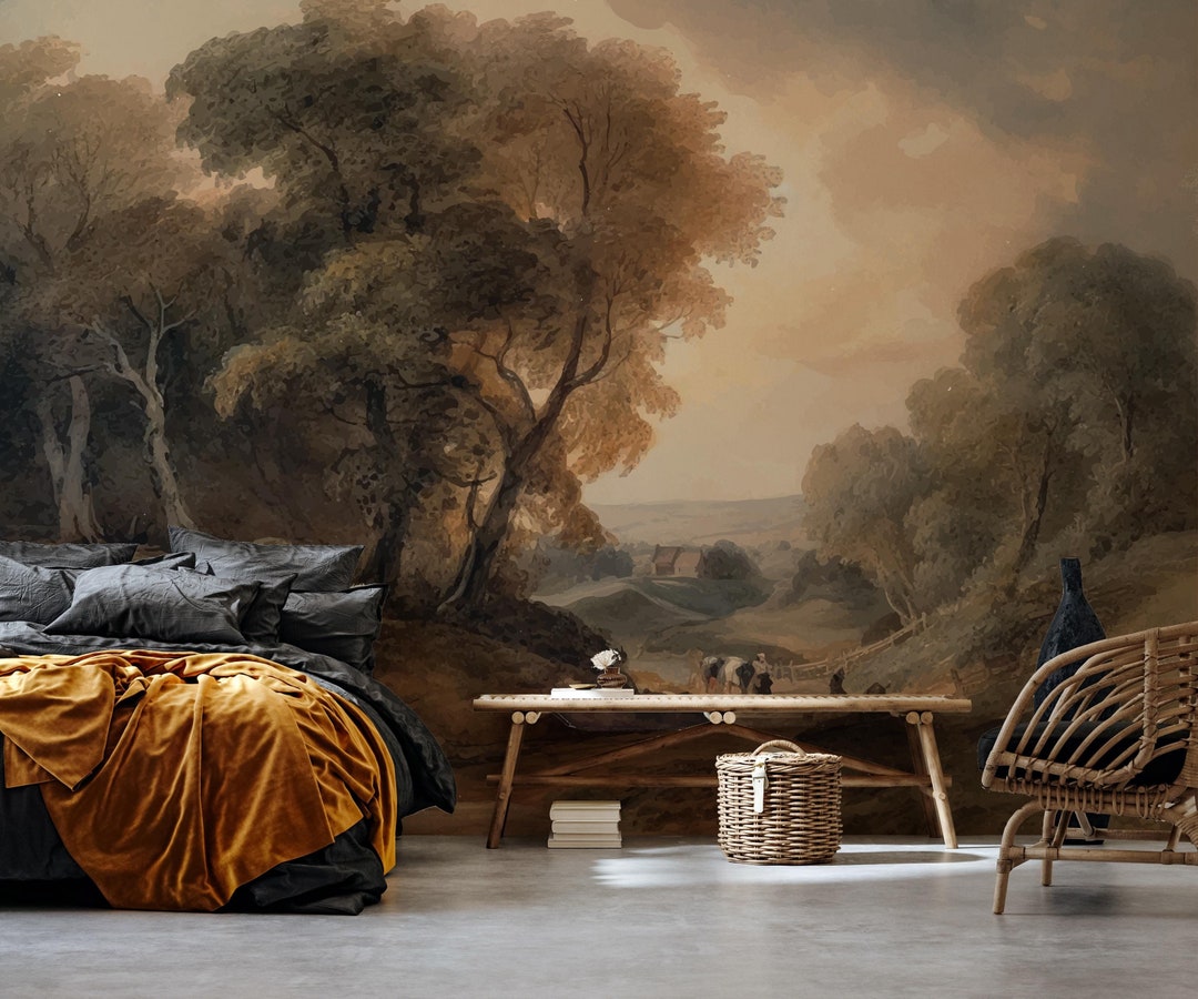 Rural Painting Mural, Scenic Wallpaper Peel and Stick, Rural Landscape ...