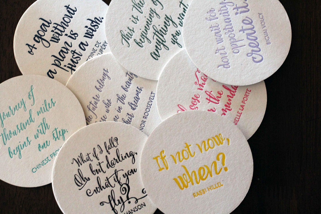 Inspirational Quote Coasters Set Letterpress Printed Drink Coasters ...