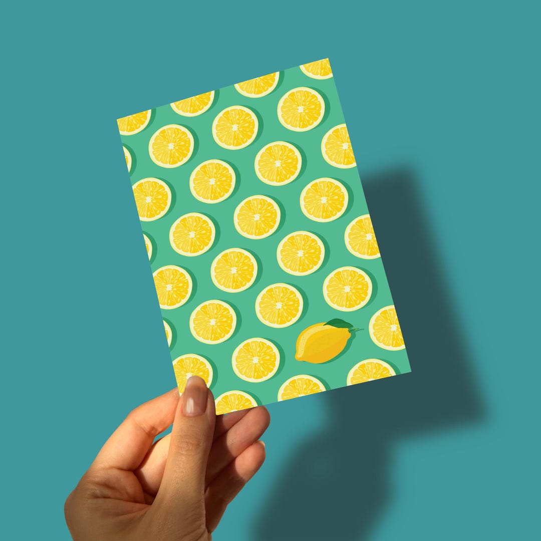 Lemon Citrus Notecard Set • Fresh Lemon Slice Stationery • Blank Inside ...