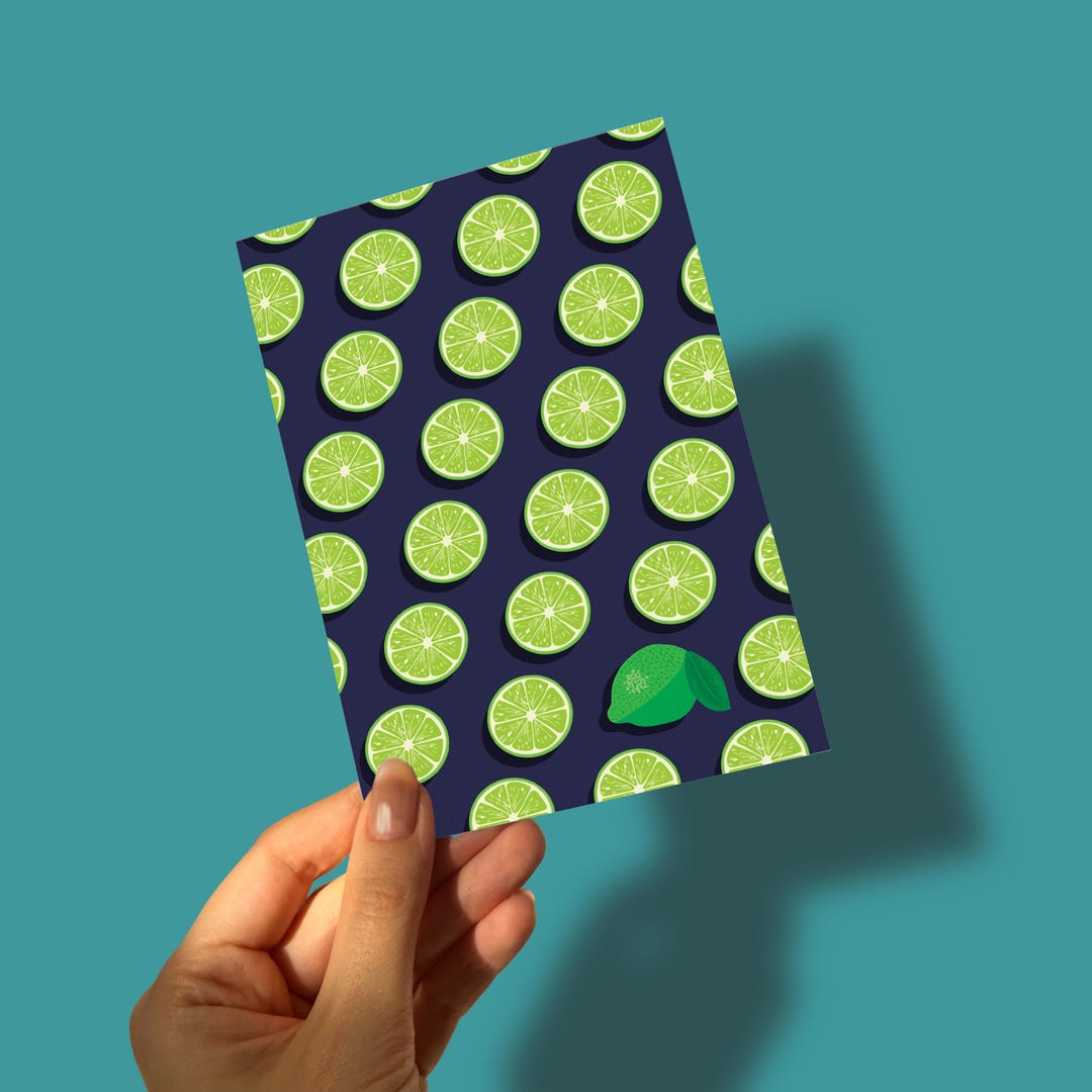 Lime Slice Notecard Set • Zesty Citrus Fruit Stationery • Blank Inside ...