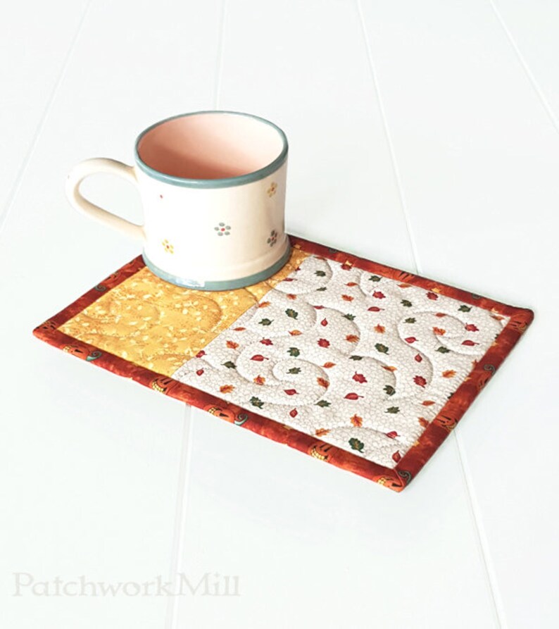 Mug Rug Quilted Little Leaves Mini Quilt Mat Autumn Yellow | Etsy