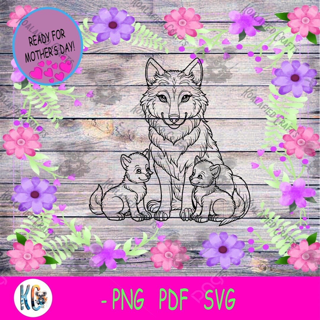 Mama Wolf With Her Two Pups, Digital Download, Mother's Day, Wolf ...