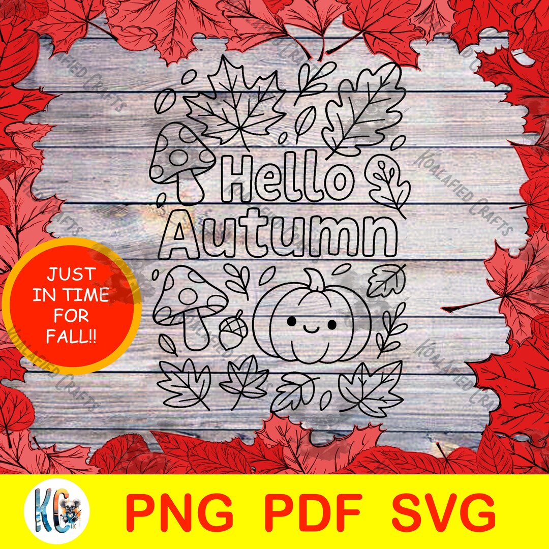 Hello Autumn Digital Download | Cute Fall Design With Leaves, Mushrooms ...