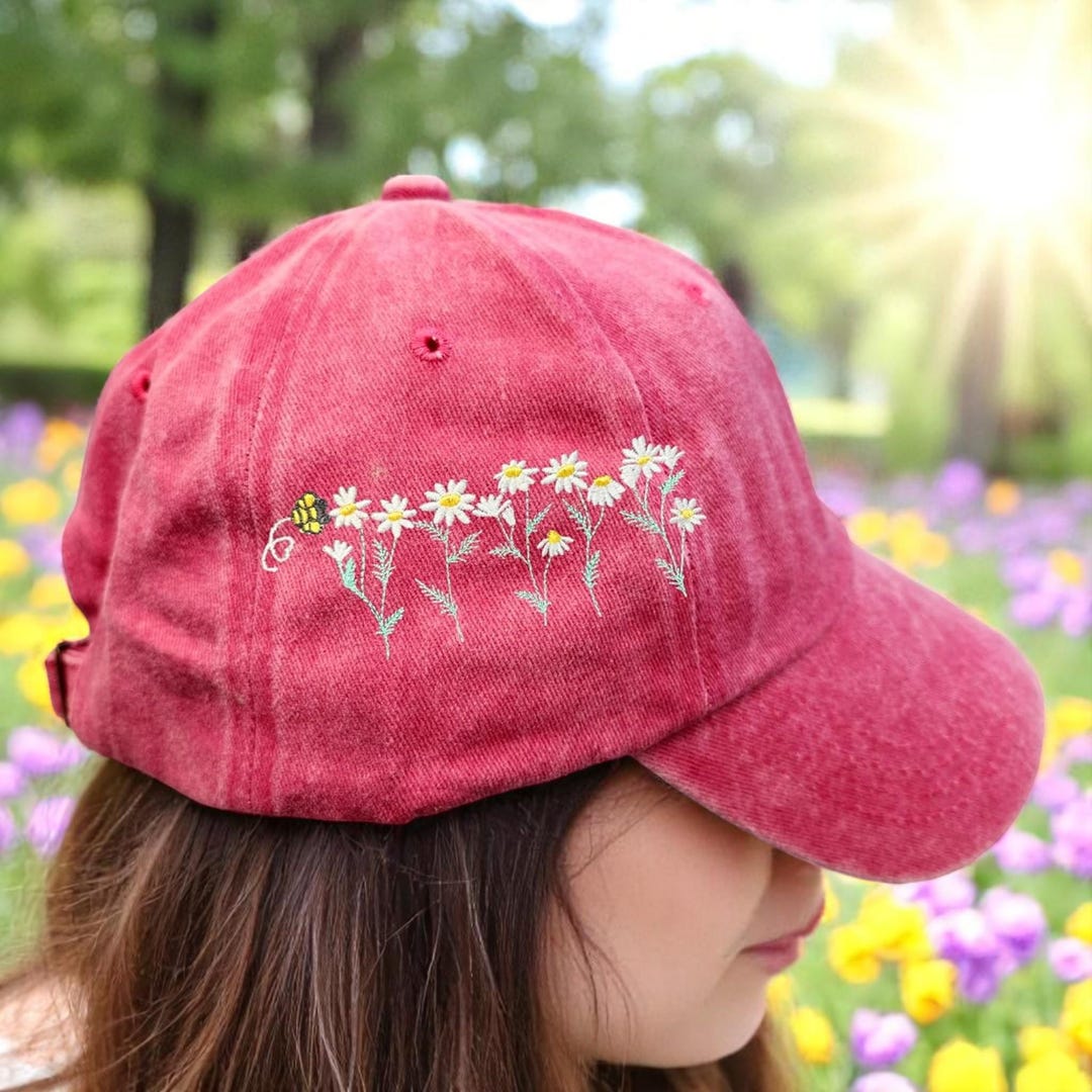 Embroidered Floral Baseball Cap for Women - Distressed Custom Hat ...
