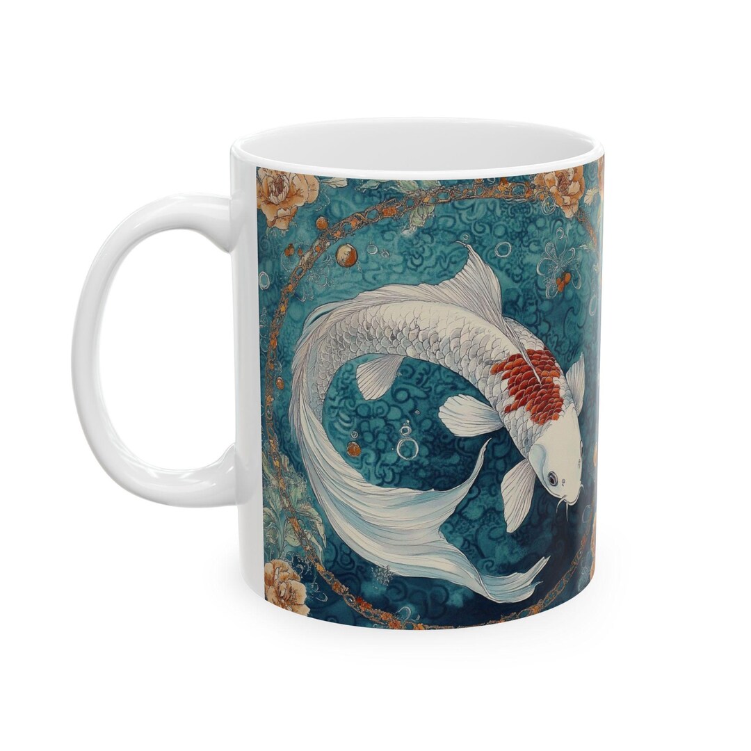 Koi Fish Ceramic Mug, Japanese Koi Design, Nishikigoi Porcelain Cup ...