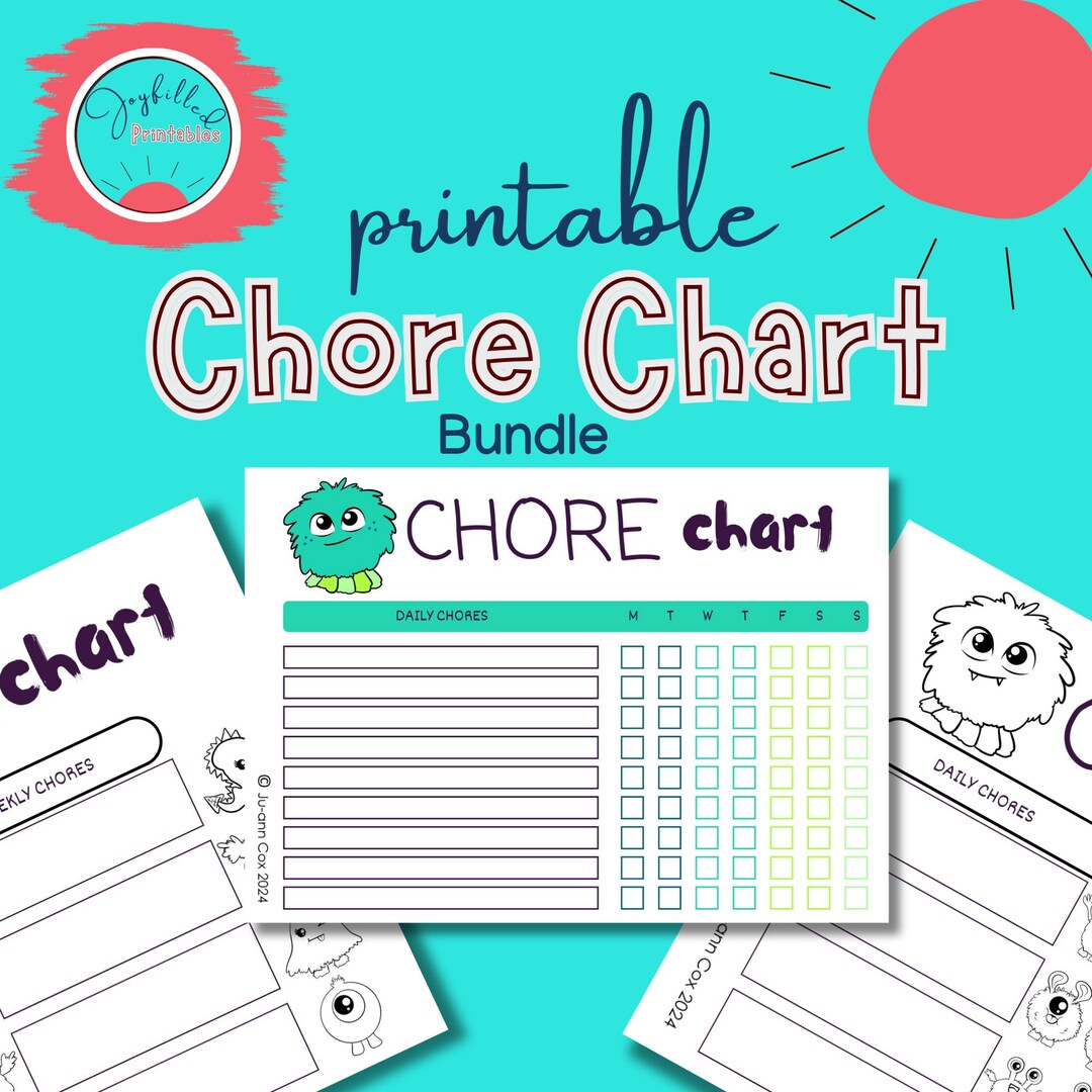 Printable PDF Chore Chart for Kids Instant Download Household Duties ...