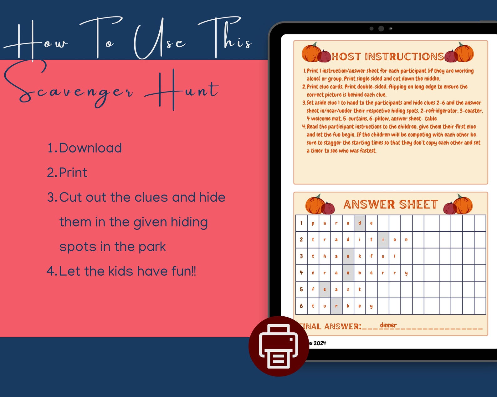 Thanksgiving Scavenger Hunt for Kids/ Thanksgiving Kids Activity ...