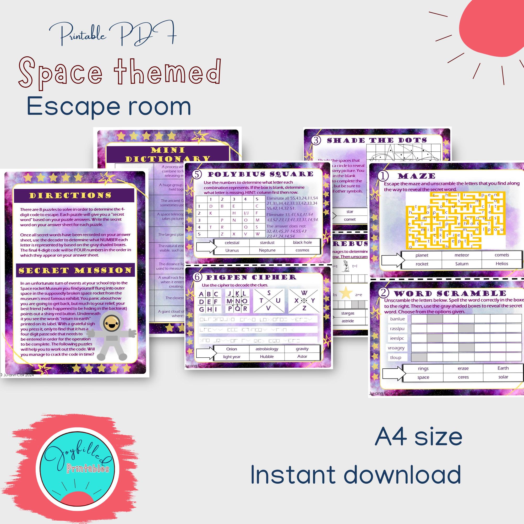 Space Escape Room for Kids: Printable Puzzle Game (PDF) - Etsy