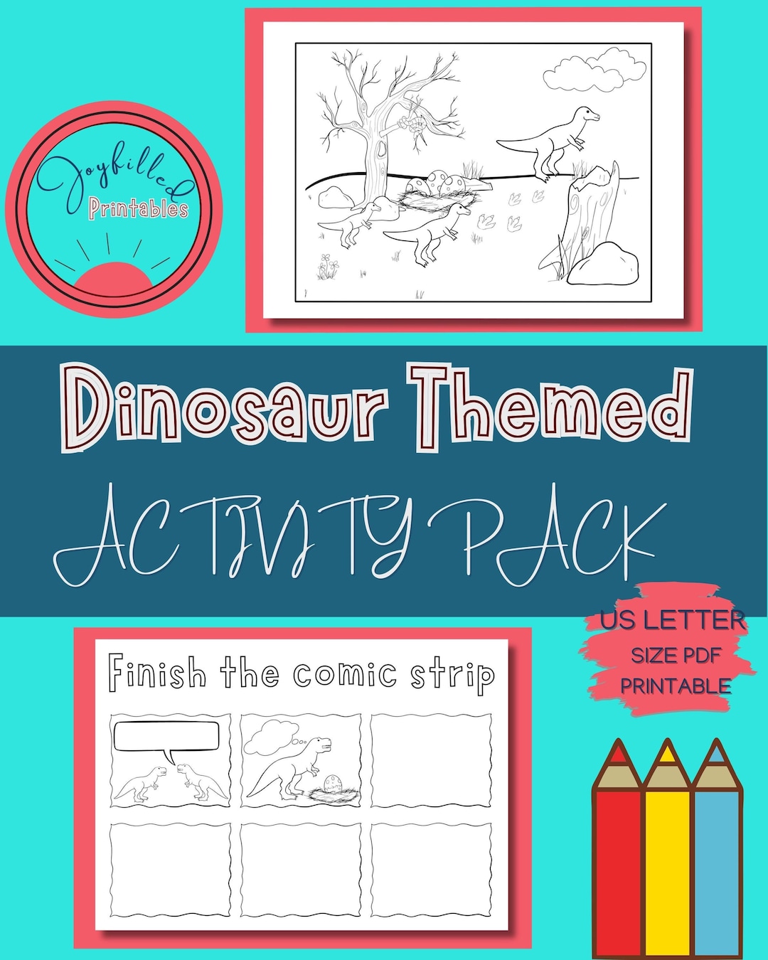 Coloring Activity Set for Kids, Dinosaur Coloring Pages Activity Pack ...