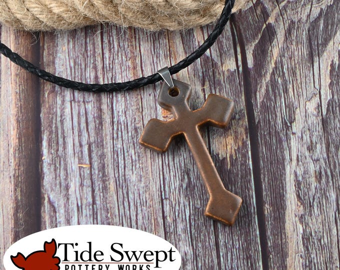 Pointed Cross Necklace in Tanned Rust - Etsy