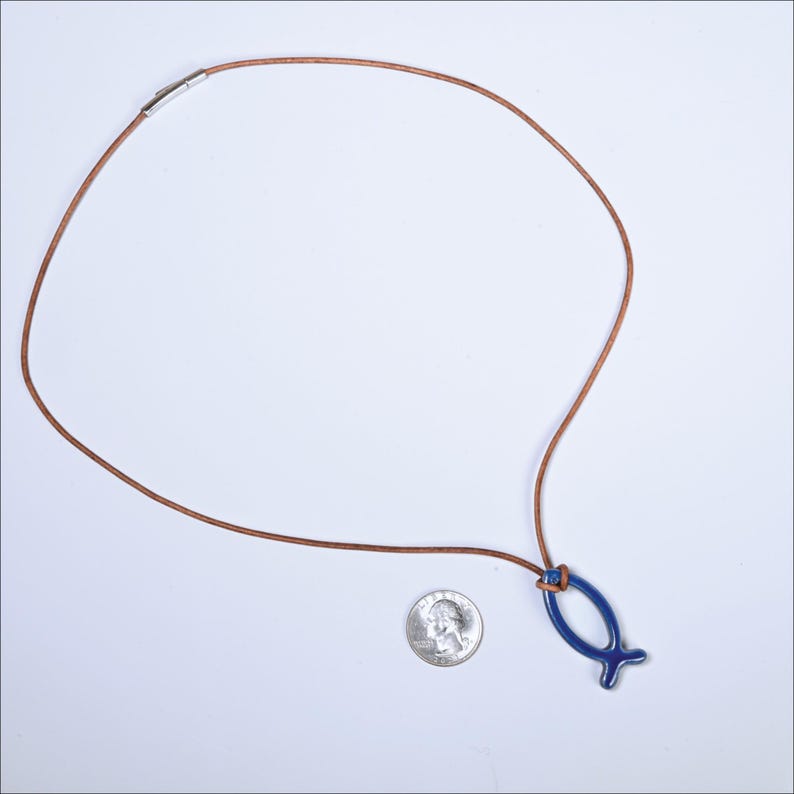 Ichthys Necklace – Christian Fish Ceramic Pendant on Leather Cord ...