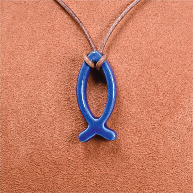 Ichthys Necklace – Christian Fish Ceramic Pendant on Leather Cord ...