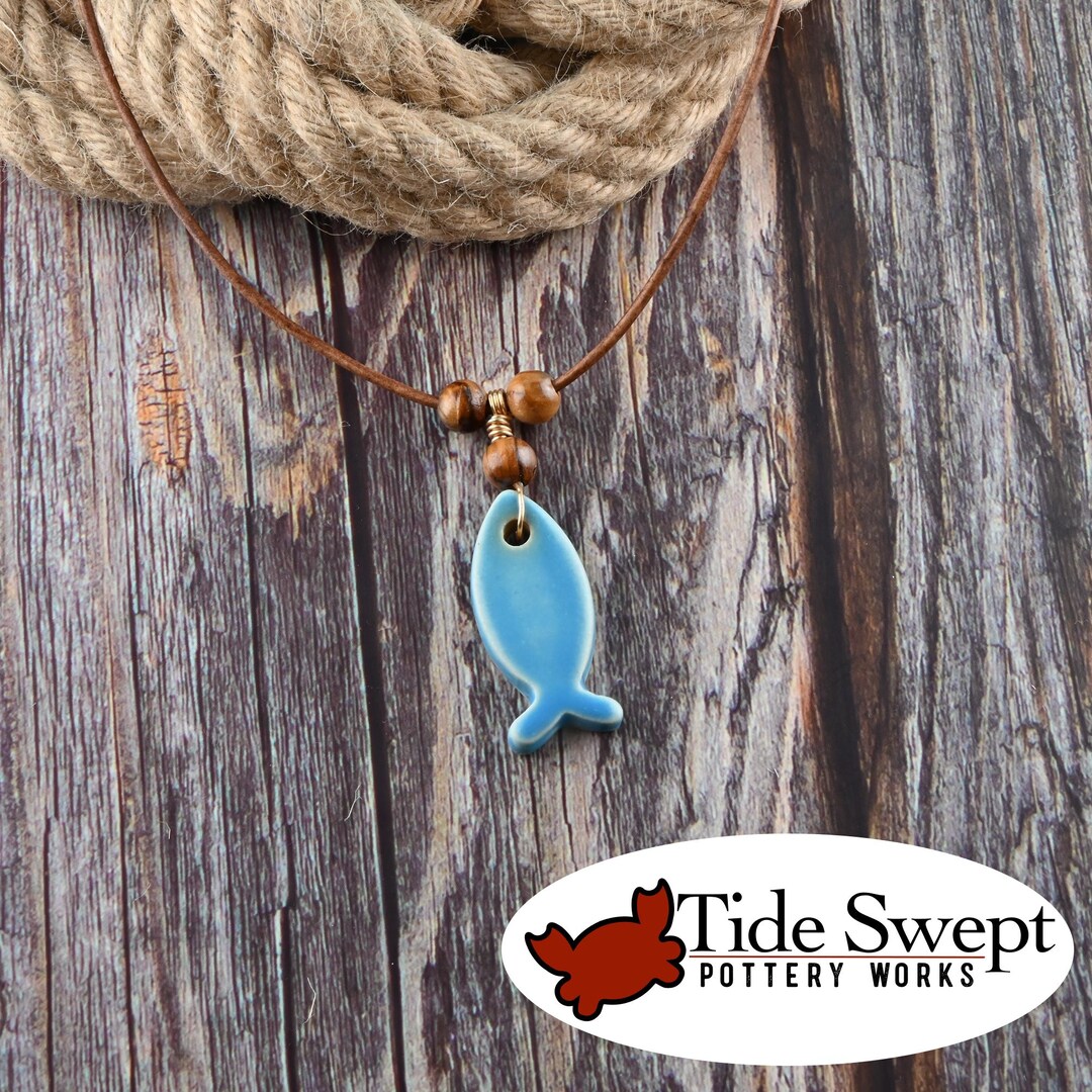 Ceramic Ichthys Fish Necklace for Men or Women, in glacier Blue - Etsy