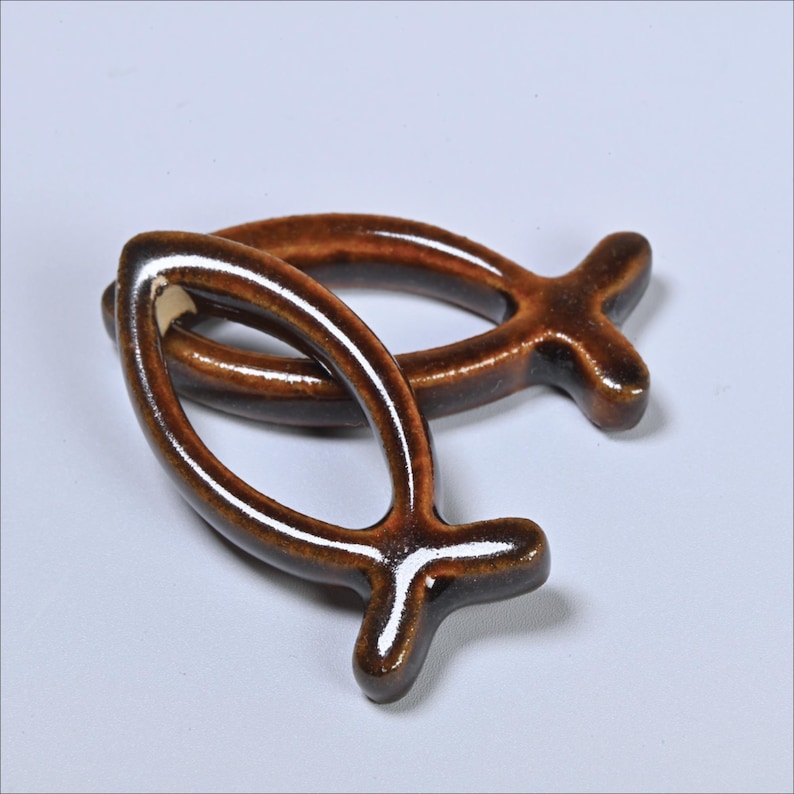 Ichthys Necklace – Christian Fish Ceramic Pendant on Leather Cord ...