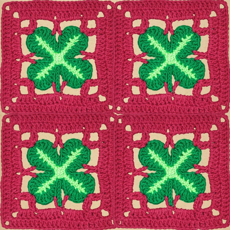 2-in-1 Easy Crochet Pattern "4-leaf Clover" Granny Square and Applique ...