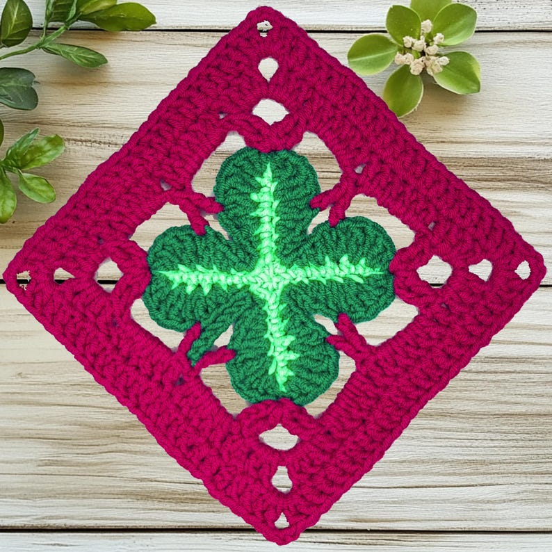 2-in-1 Easy Crochet Pattern "4-leaf Clover" Granny Square and Applique ...