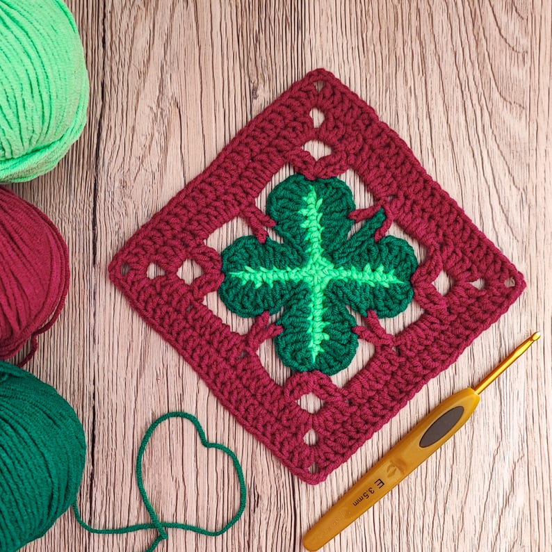 2-in-1 Easy Crochet Pattern "4-leaf Clover" Granny Square and Applique ...