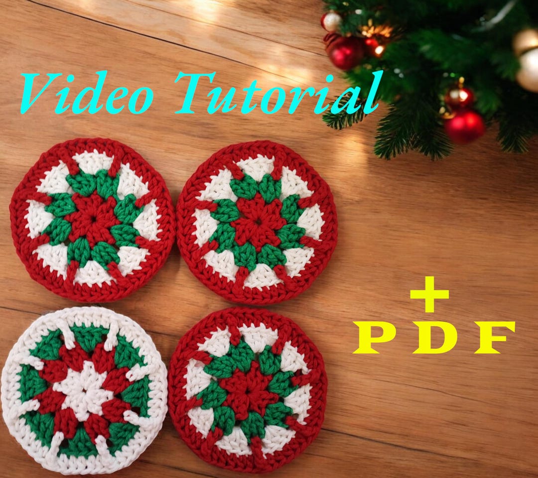 Video Tutorial - Round Crochet Coaster in Christmas Colors, Cotton ...