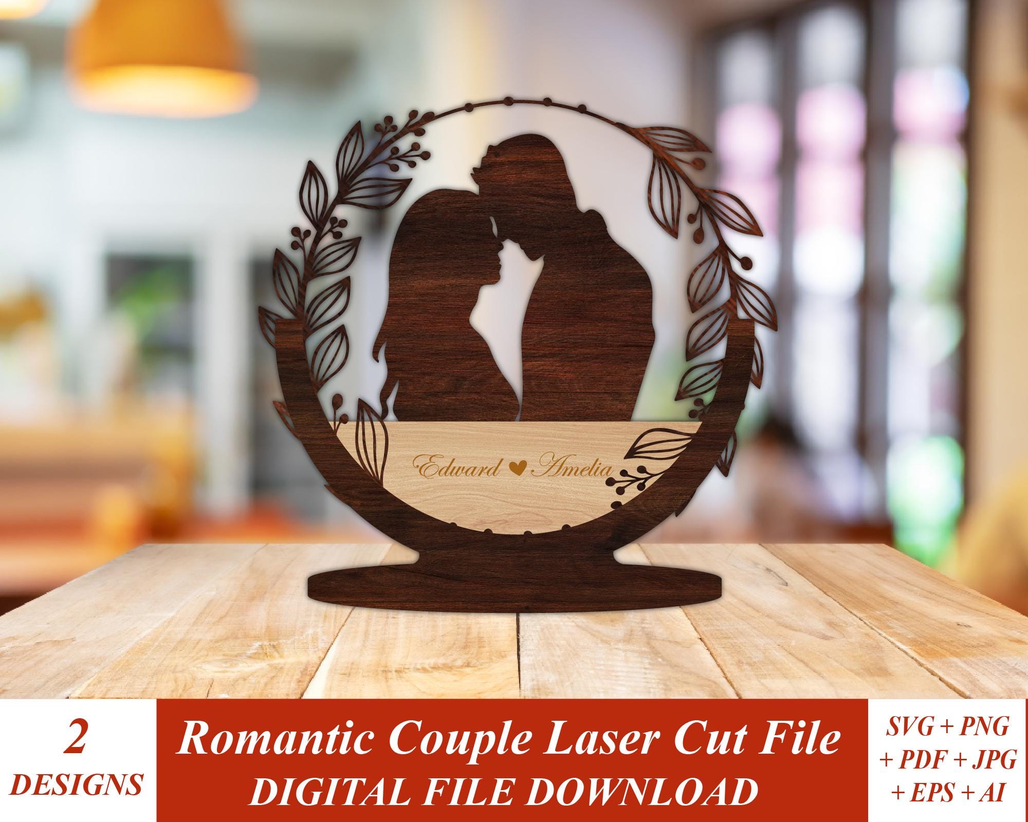 Couple Silhouette SVG, Romantic Couple Laser Cut Ready, Lover ...