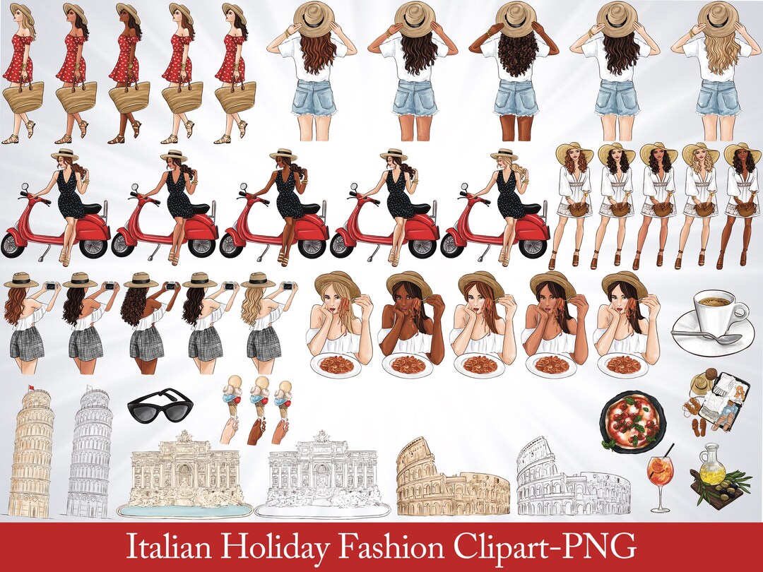 Italian Holiday Fashion Clipart Set,watercolor Italy Clipart,summer ...