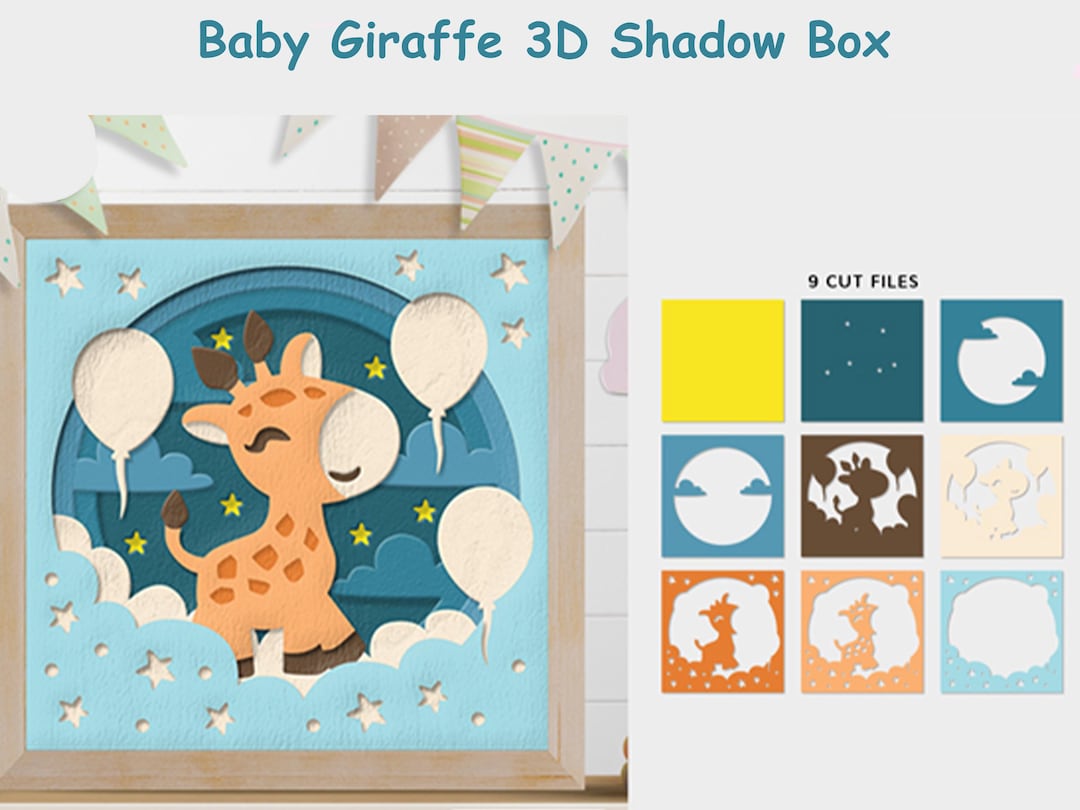 3D Giraffe Shadow Box, Nursery Shadow Box, Files for Cricut and ...
