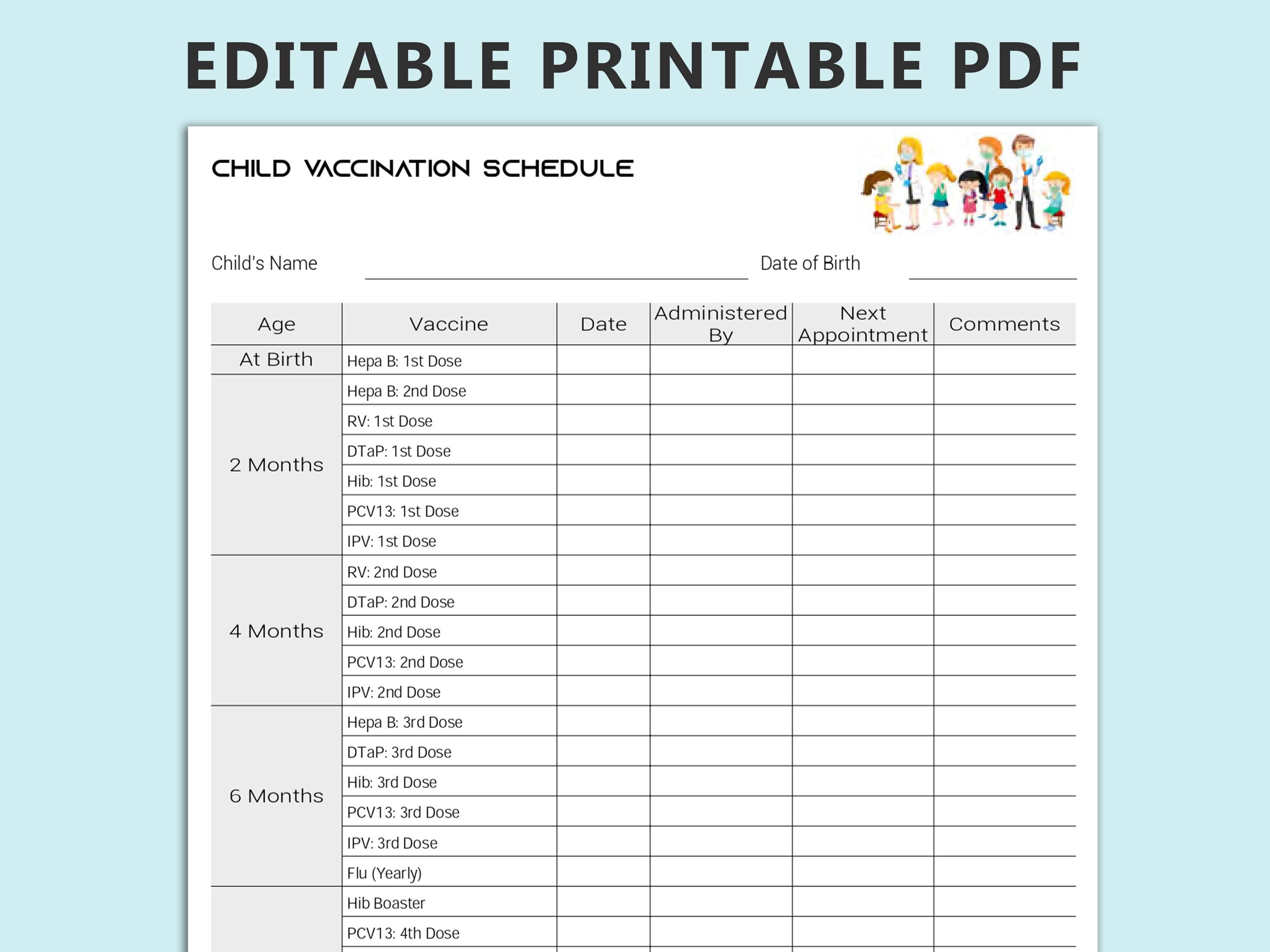 Child Vaccination Schedule, Immunization Record, Vaccination Tracker ...