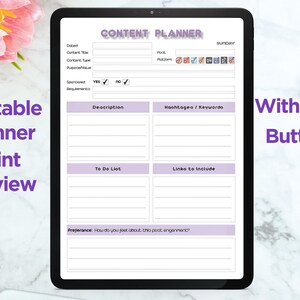 Printable Content Planner, Printable Content Calendar Tracker,editable ...