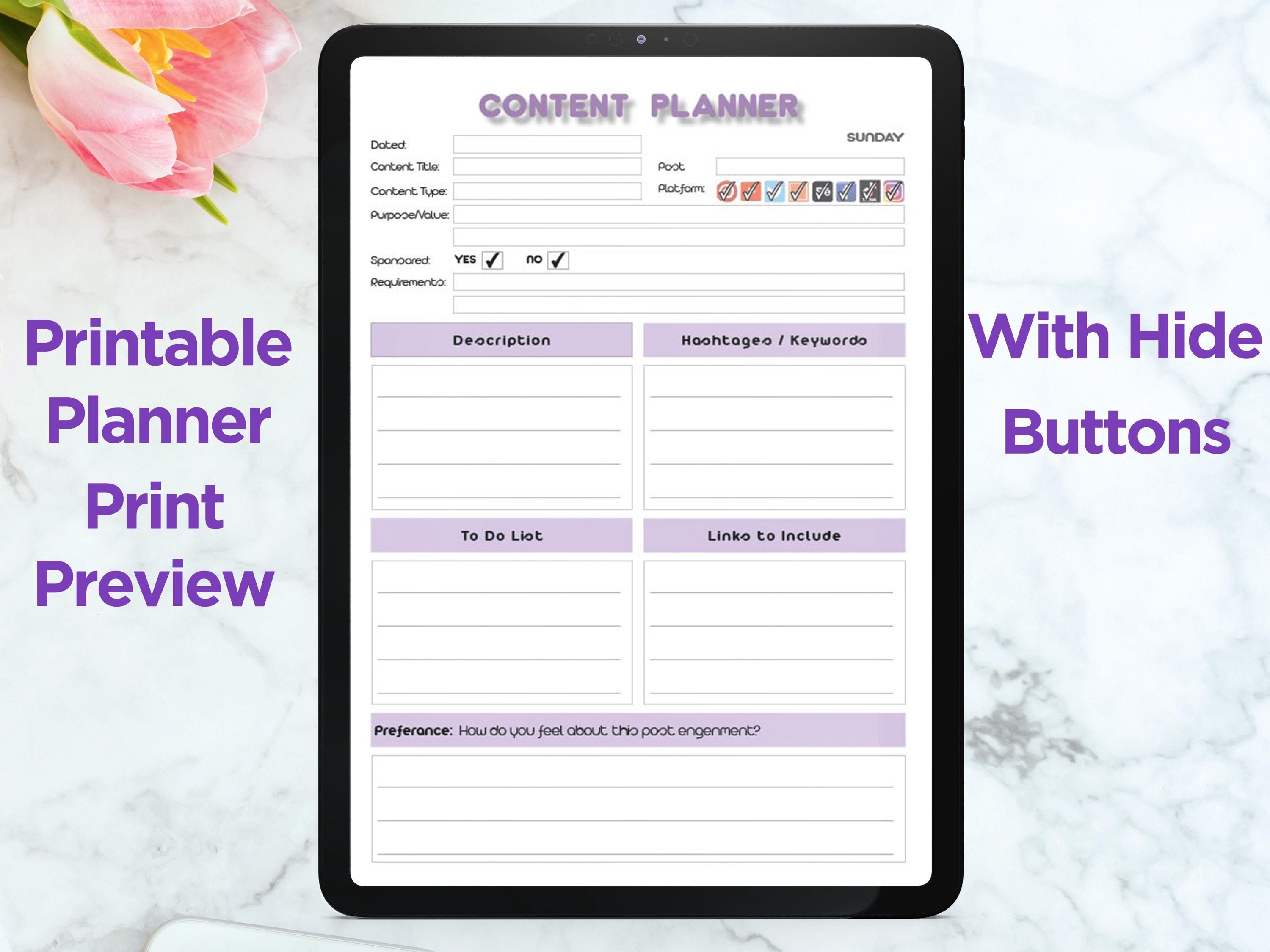 Printable Content Planner, Printable Content Calendar Tracker,editable ...