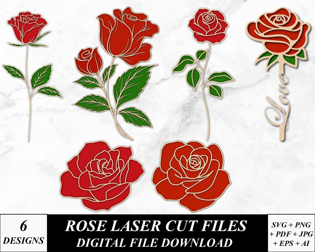 Two Layered Rose Laser Cut Svg File, Christmas Vector Files Wood Laser ...