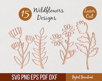 50 Wildflowers Bundle SVG DXF Laser Cut Files Glowforge Silhouette ...