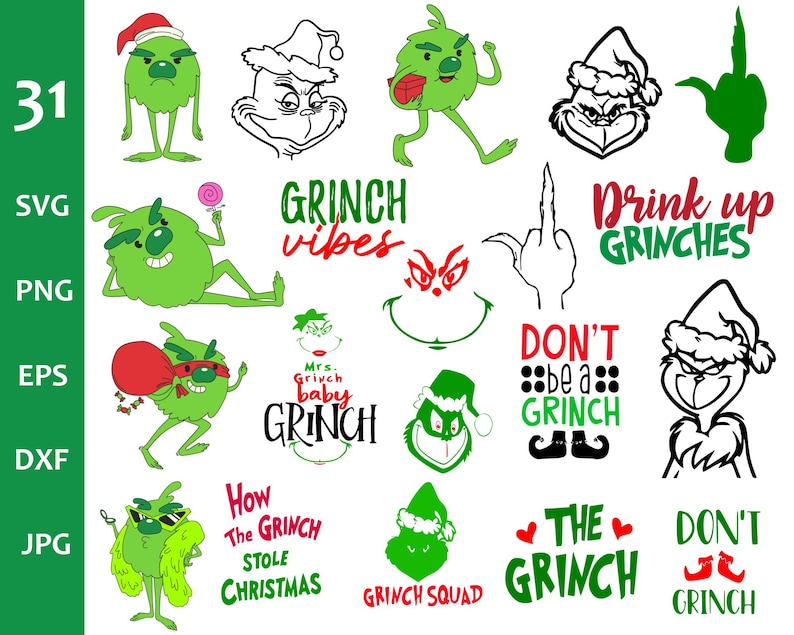 Green Font Bundle, Grinch Font Svg Png, Christmas Holiday Fonts, PNG ...