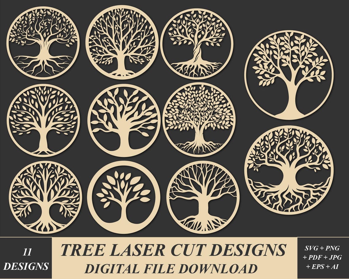 Tree Laser Cut Svg Files, Vector Files for Wood Laser Cutting, Tree ...