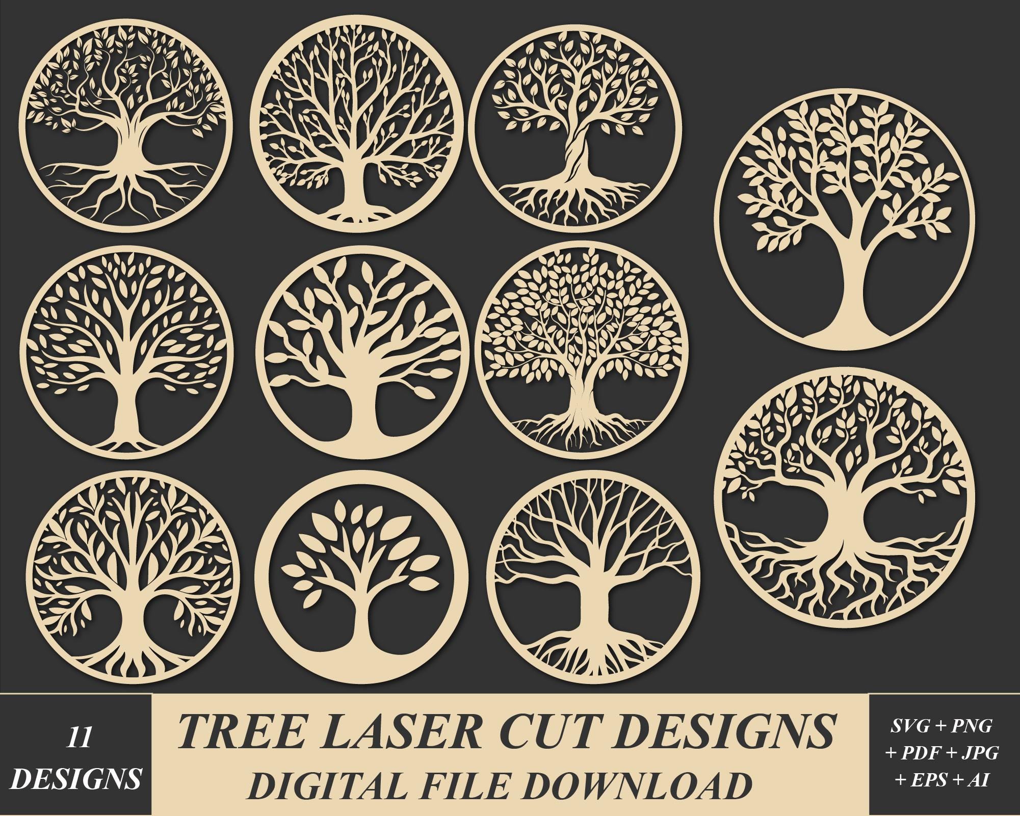 Tree Laser Cut Svg Files, Vector Files for Wood Laser Cutting, Tree ...