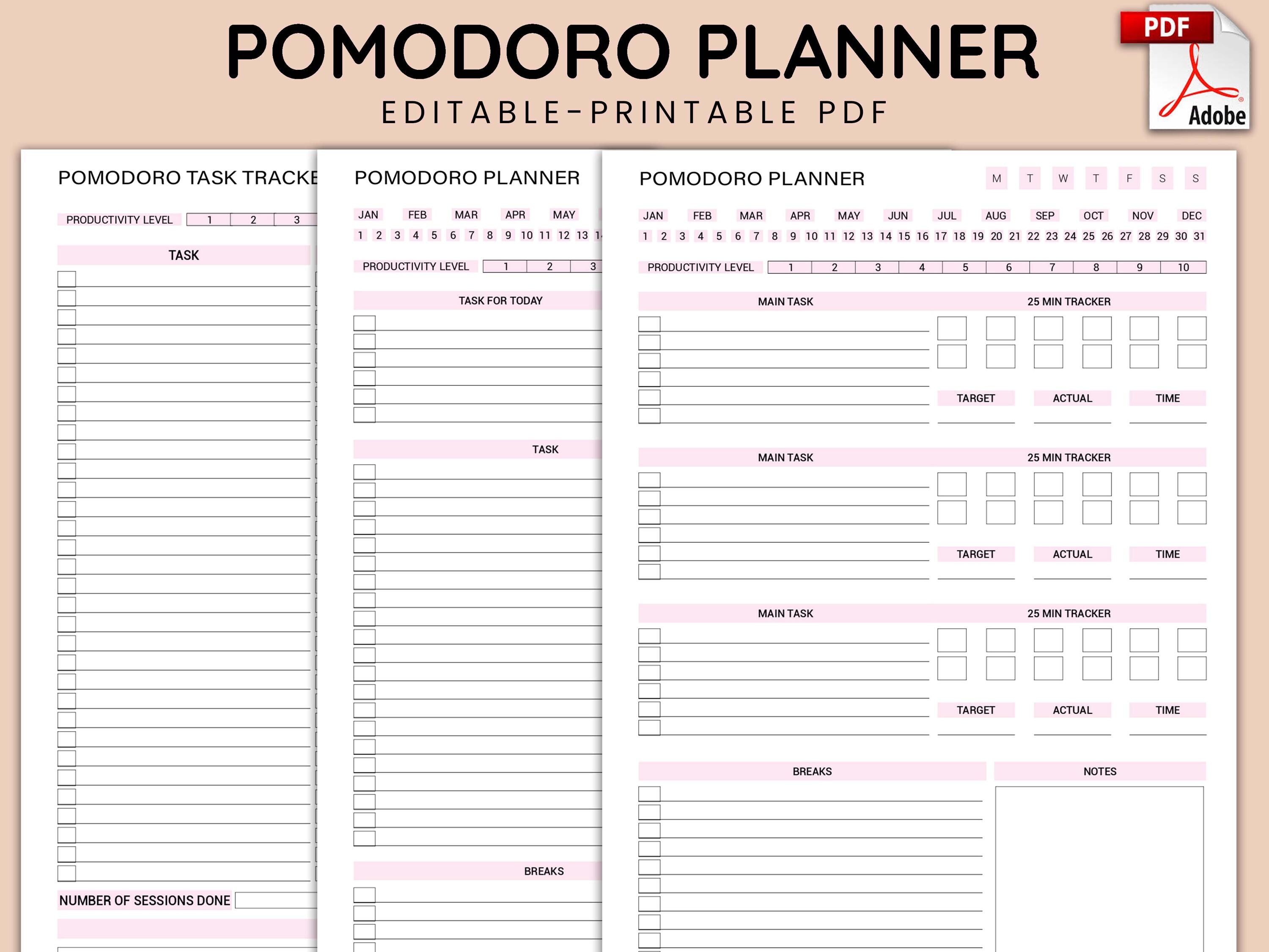 Pomodoro Planner, Time Management, Productivity Planner, Focus Timer ...