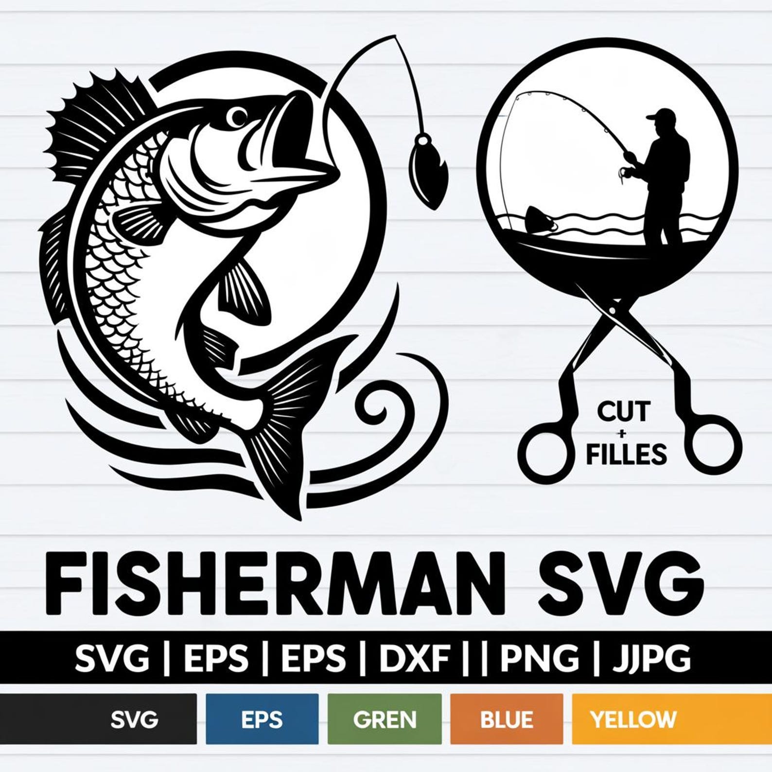 Fisherman Catching Fish Svg, Bass Jumping Out of Water Svg, EPS, PNG ...
