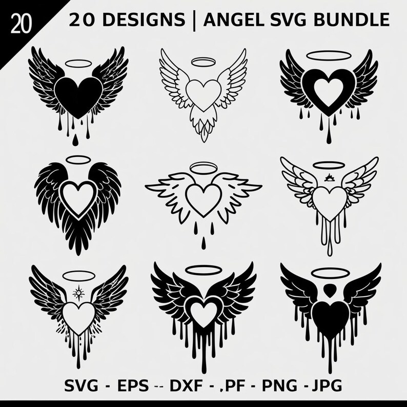 Angel Wings Svg Bundle, Angel Png, Halo Dxf, Angel Wings, Wings Clip ...