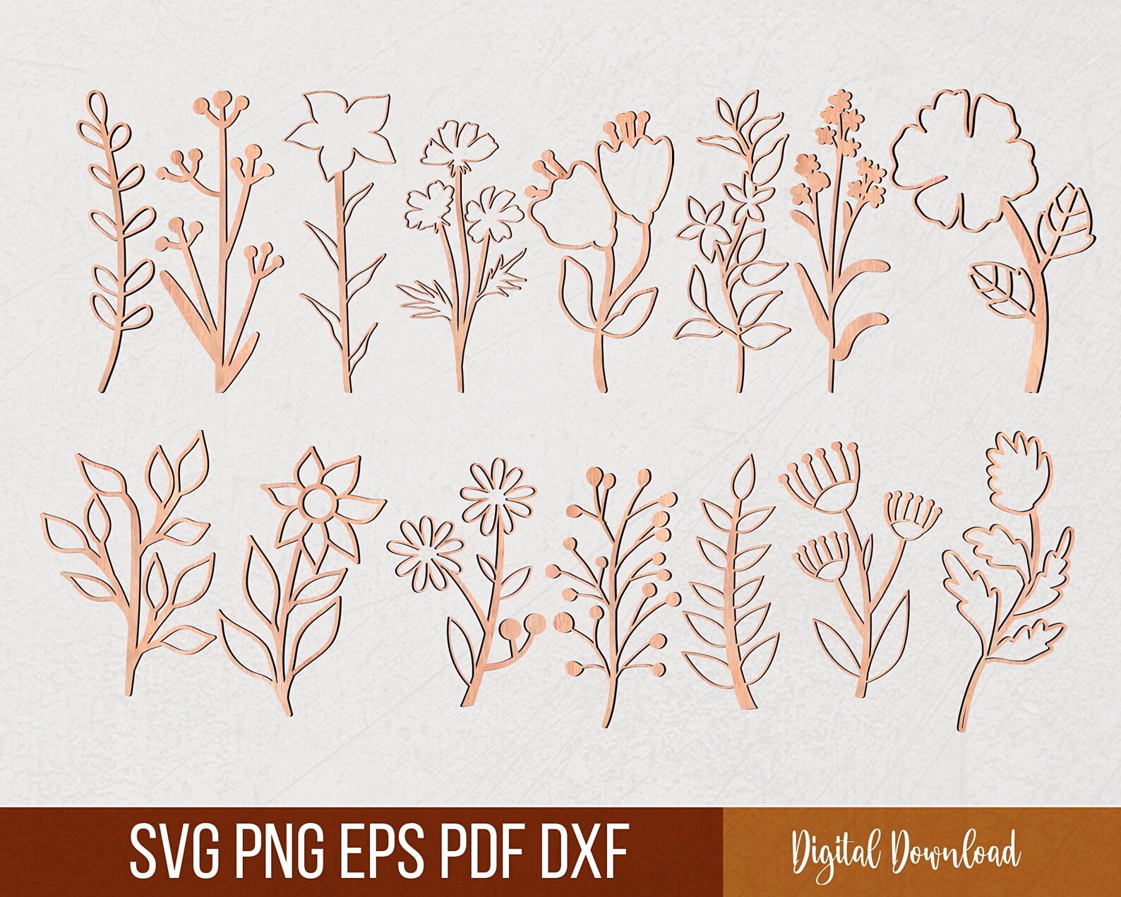 Wildflowers Bundle SVG DXF Laser Cut Files, Glowforge Silhouette Cricut ...